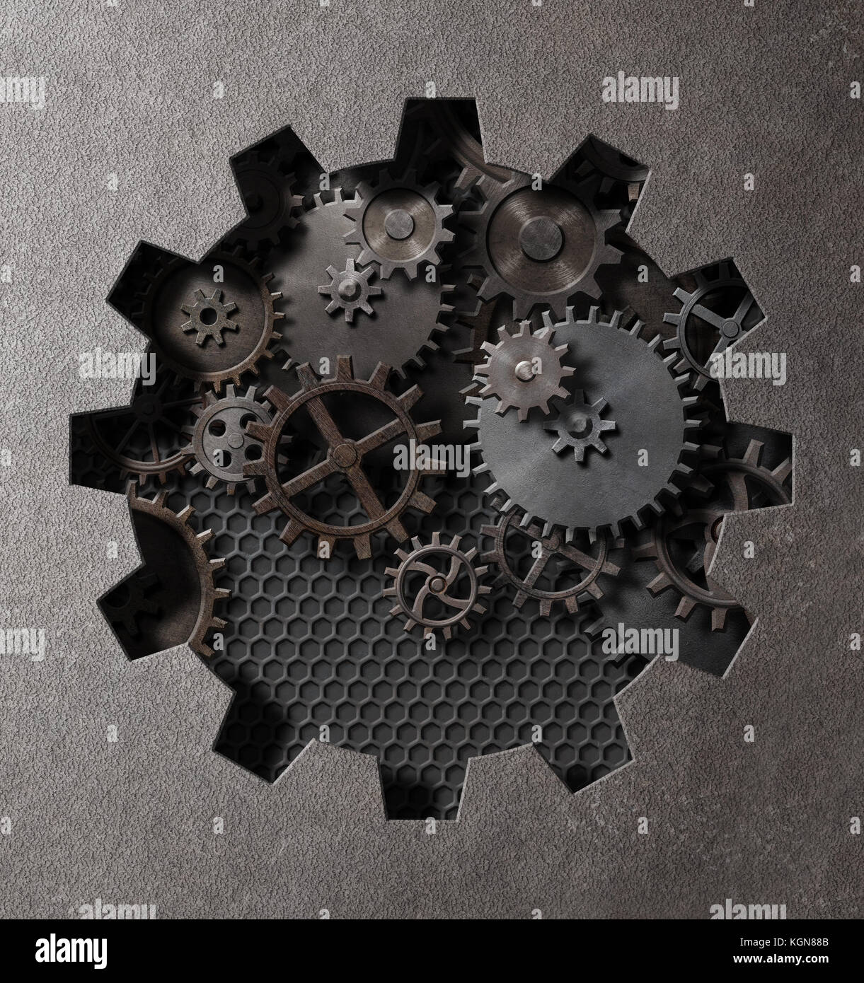gears and cogs steam punk 3d illustration Stock Photo - Alamy
