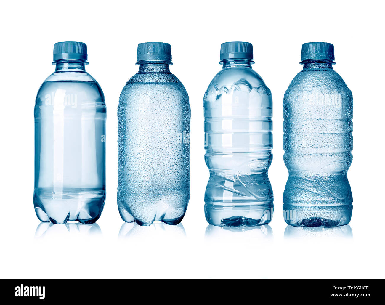 Collection of water bottles with drops isolated on white background ...