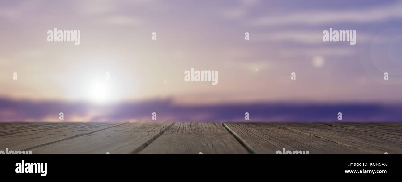 Wooden table and sky background at sunset. 3d illustration Stock Photo ...