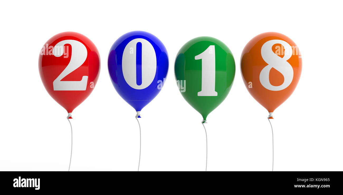 New year 2018 on colorful balloons isolated on white background. 3d ...