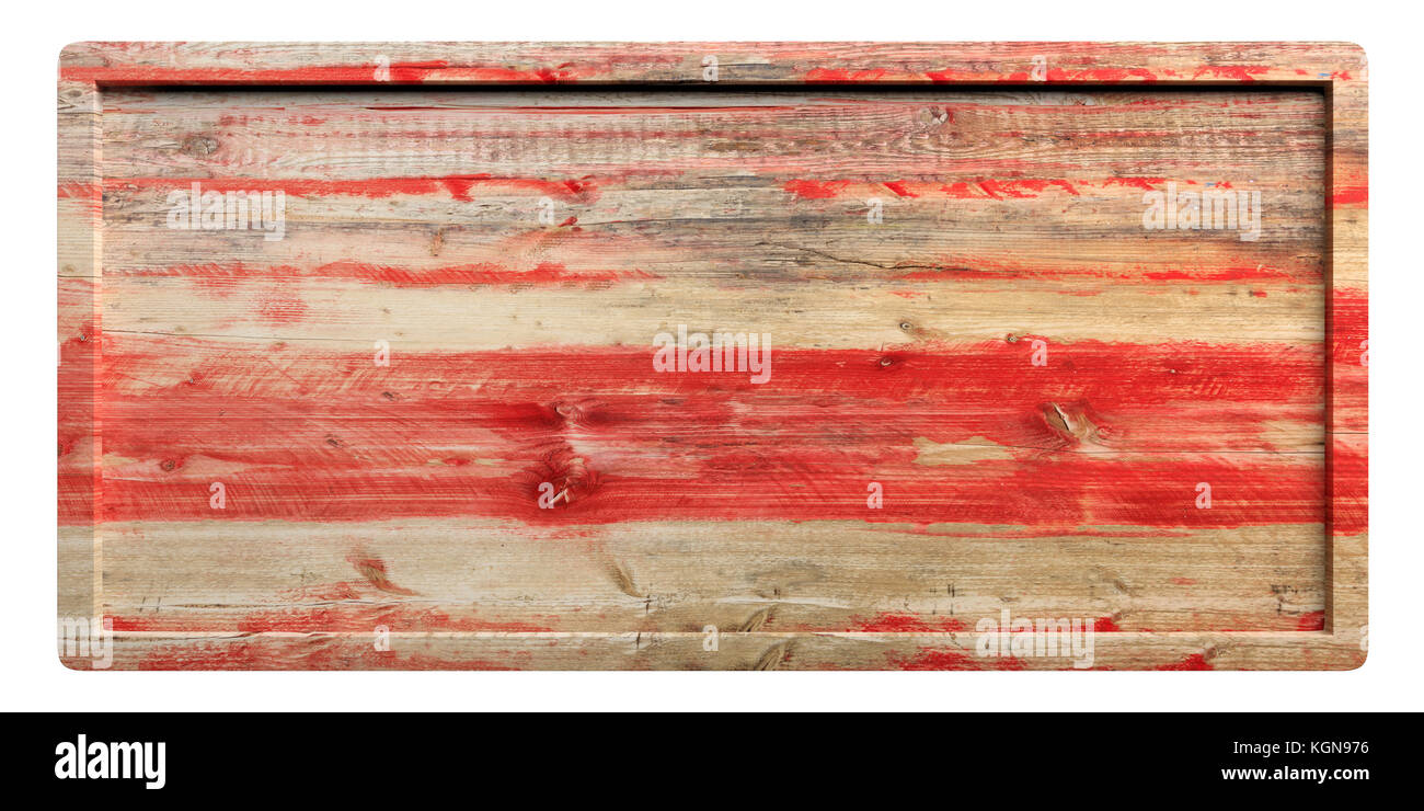 Wooden red signboard with frame isolated on white background. 3d ...