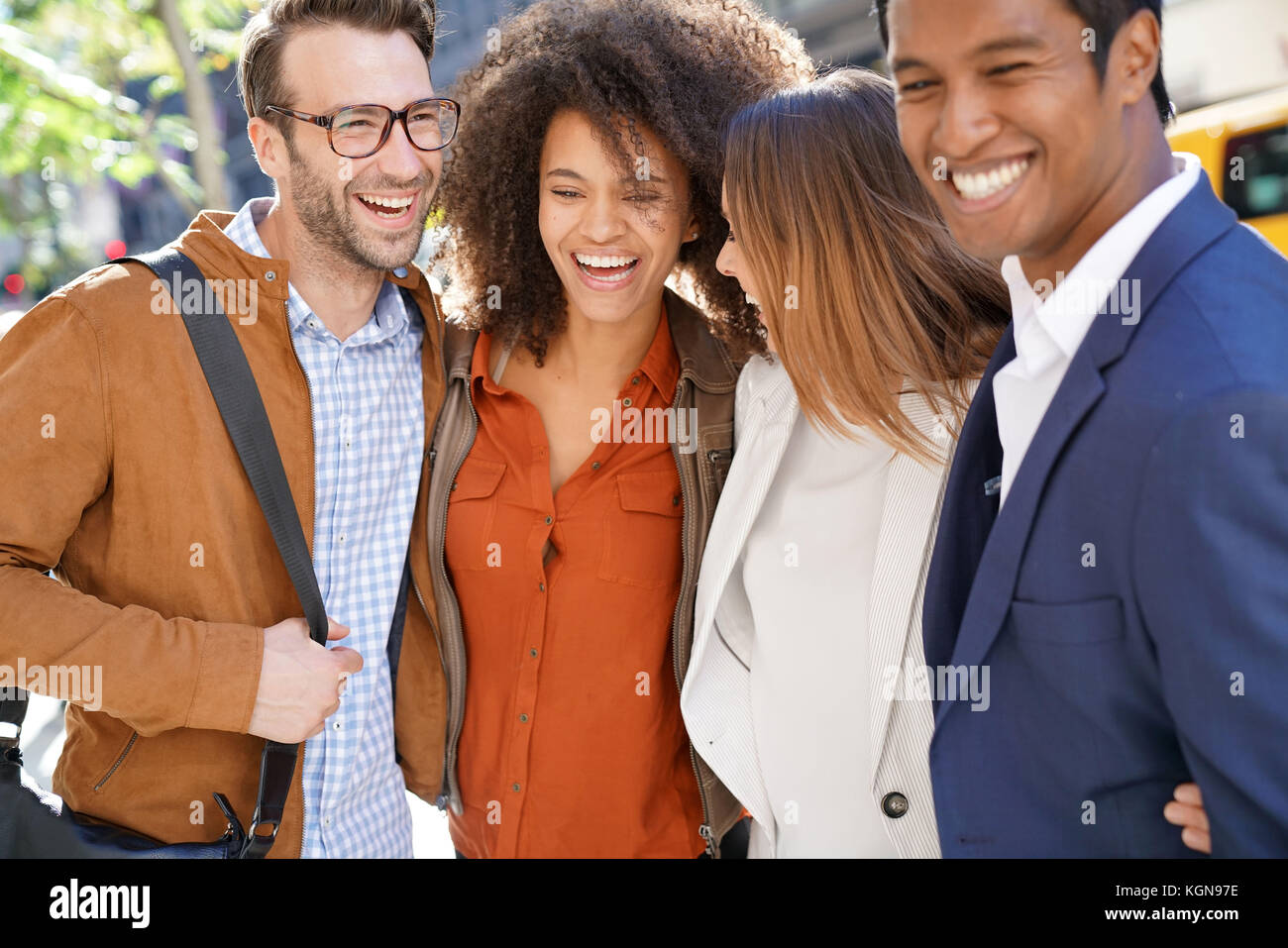 Group of young adults having fun spending the day in Manhattan Stock ...