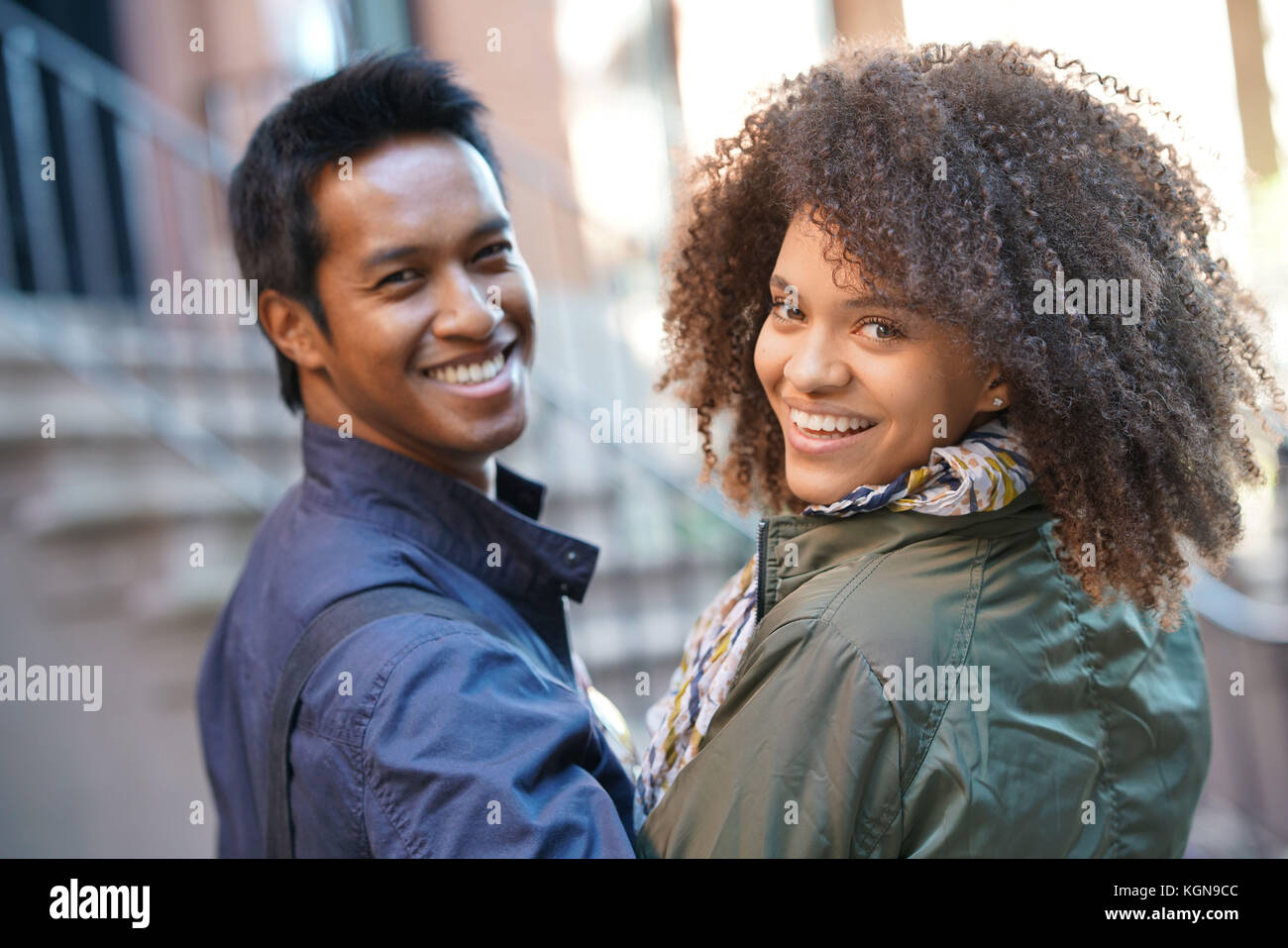 Mixed-race couple enjoying journey in New York Stock Photo - Alamy