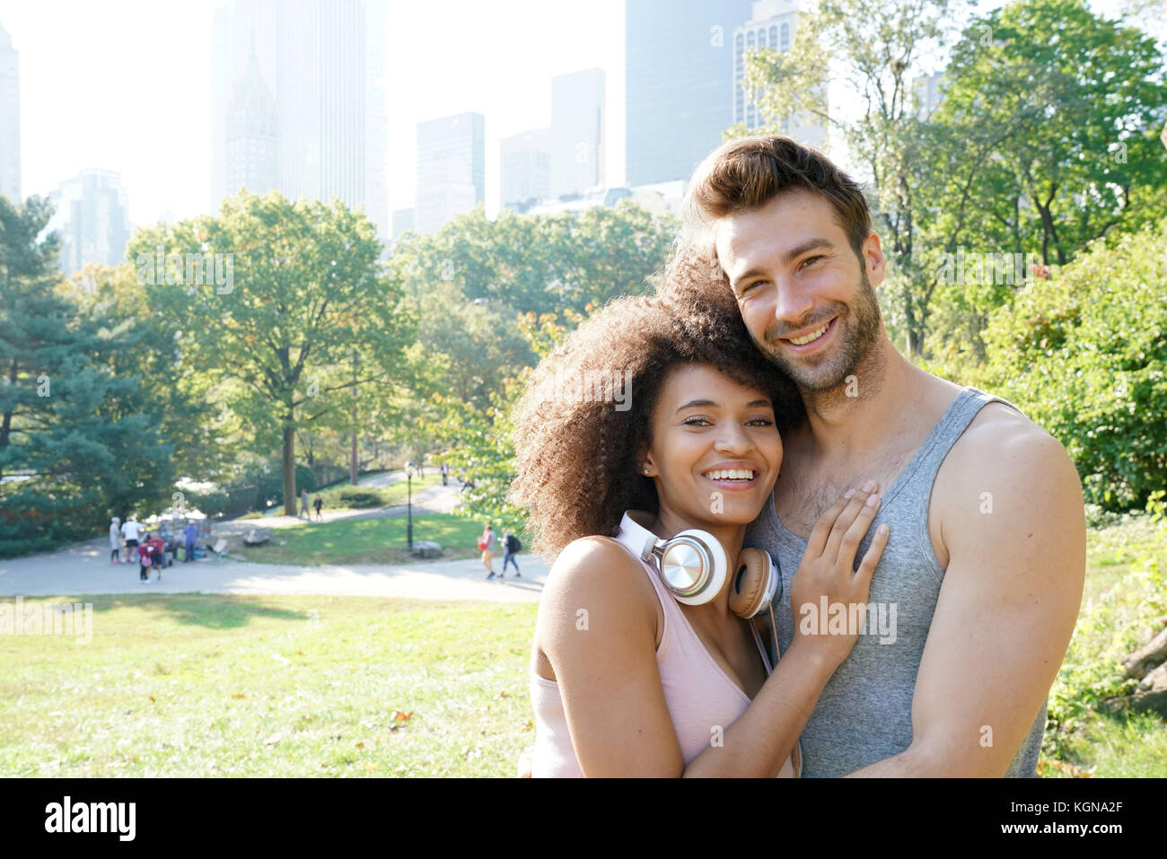 Fitness couple standing together at Central Park, NYC Stock Photo - Alamy