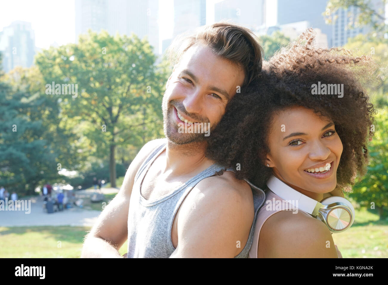 Fitness couple standing together at Central Park, NYC Stock Photo - Alamy