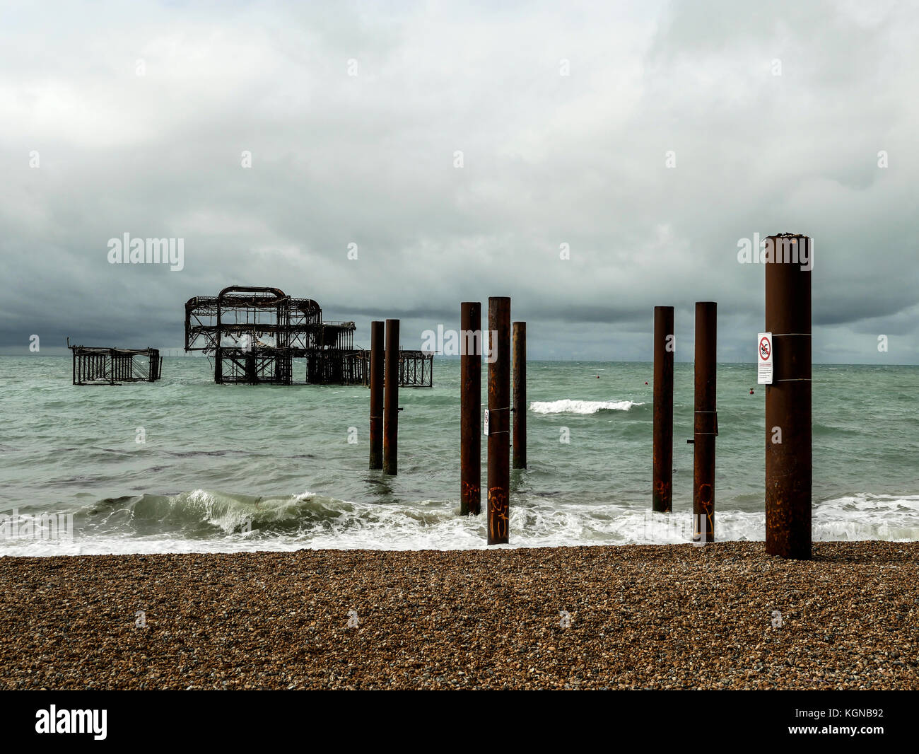 Wreckage of English seaside pier Brighton Stock Photo - Alamy