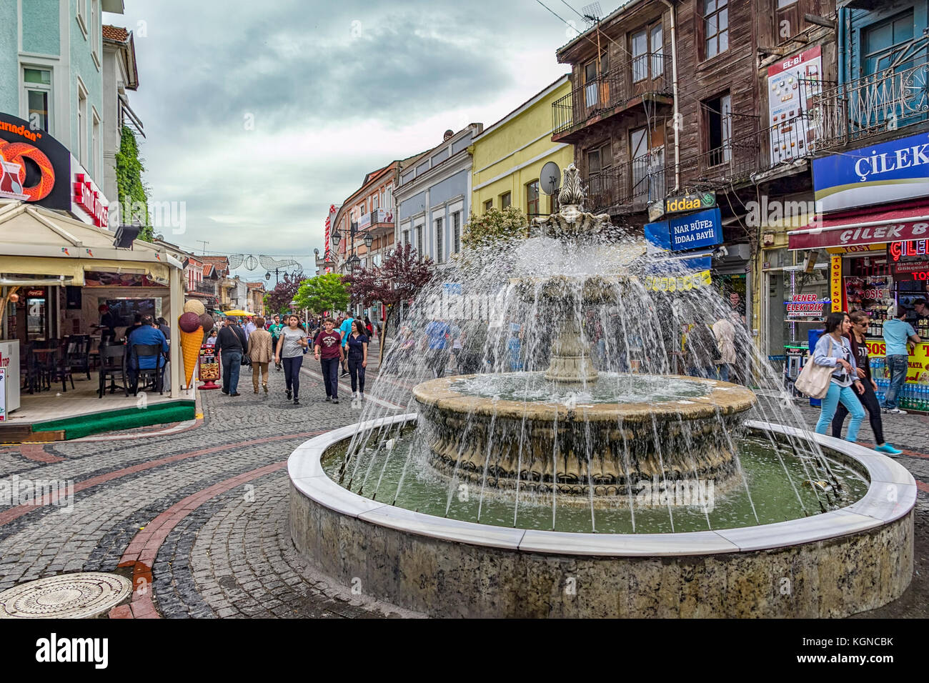 Edirne, Turkey- May 02 2015: View of fountain and people in Bazaar ...