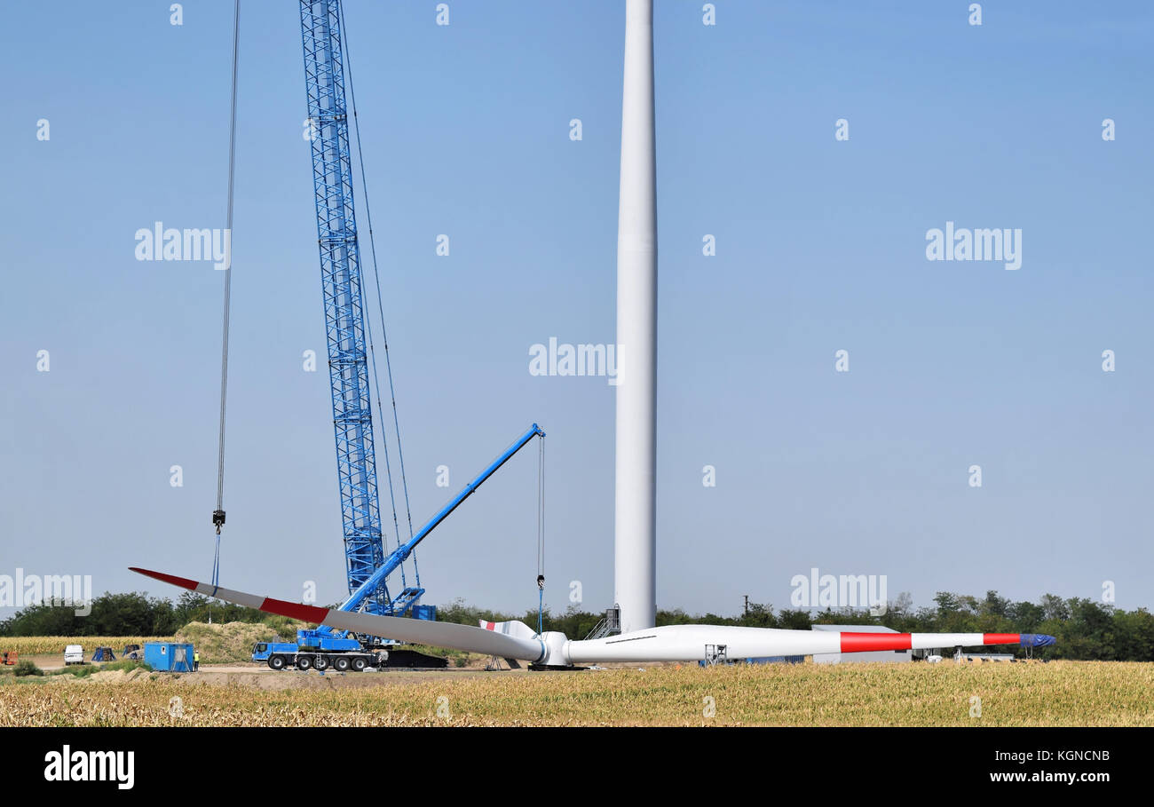 Construction of a wind farm in Alibunar, Serbia Stock Photo - Alamy