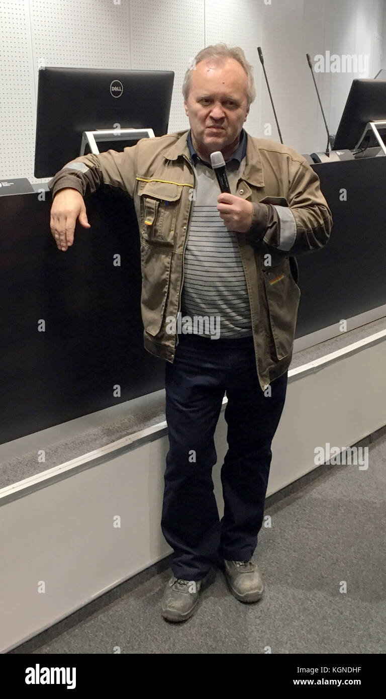 Construction manager Murat Achmadijew speaks in the Luzhniki Stadium in ...