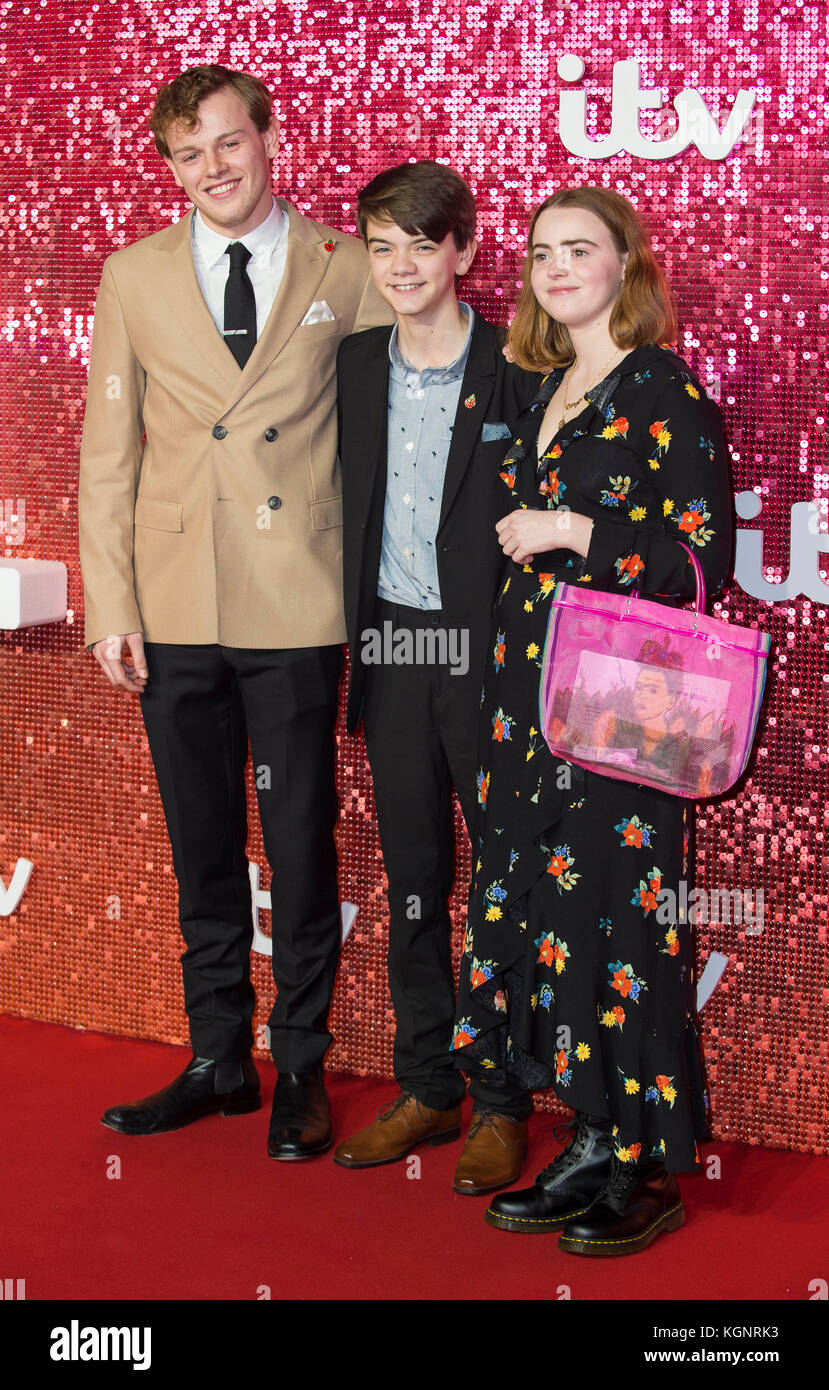 London, UK. Callum Woodhouse, Milo Parker and Daisy Waterstone at the ITV Gala held at the ...