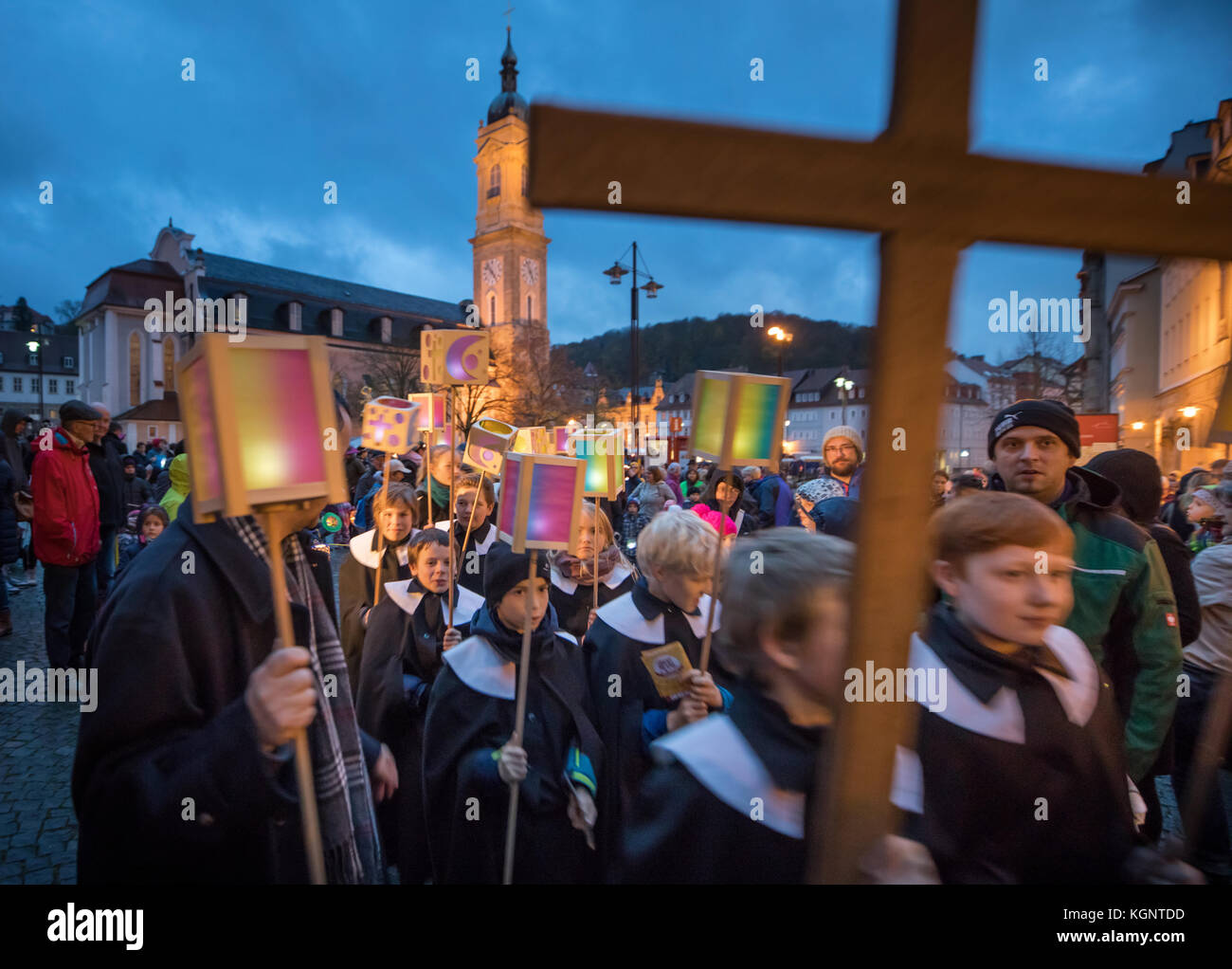 Children carrying lanterns during a parade of St. Martin's Day, which ...