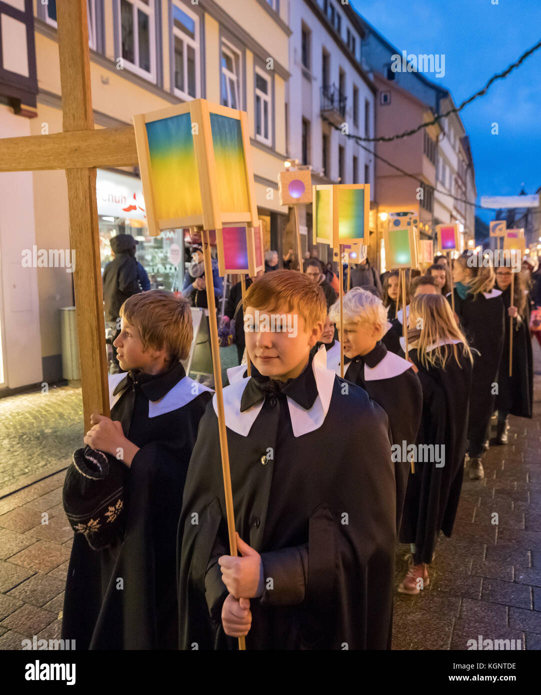 Children carrying lanterns during a parade of St. Martin's Day, which ...