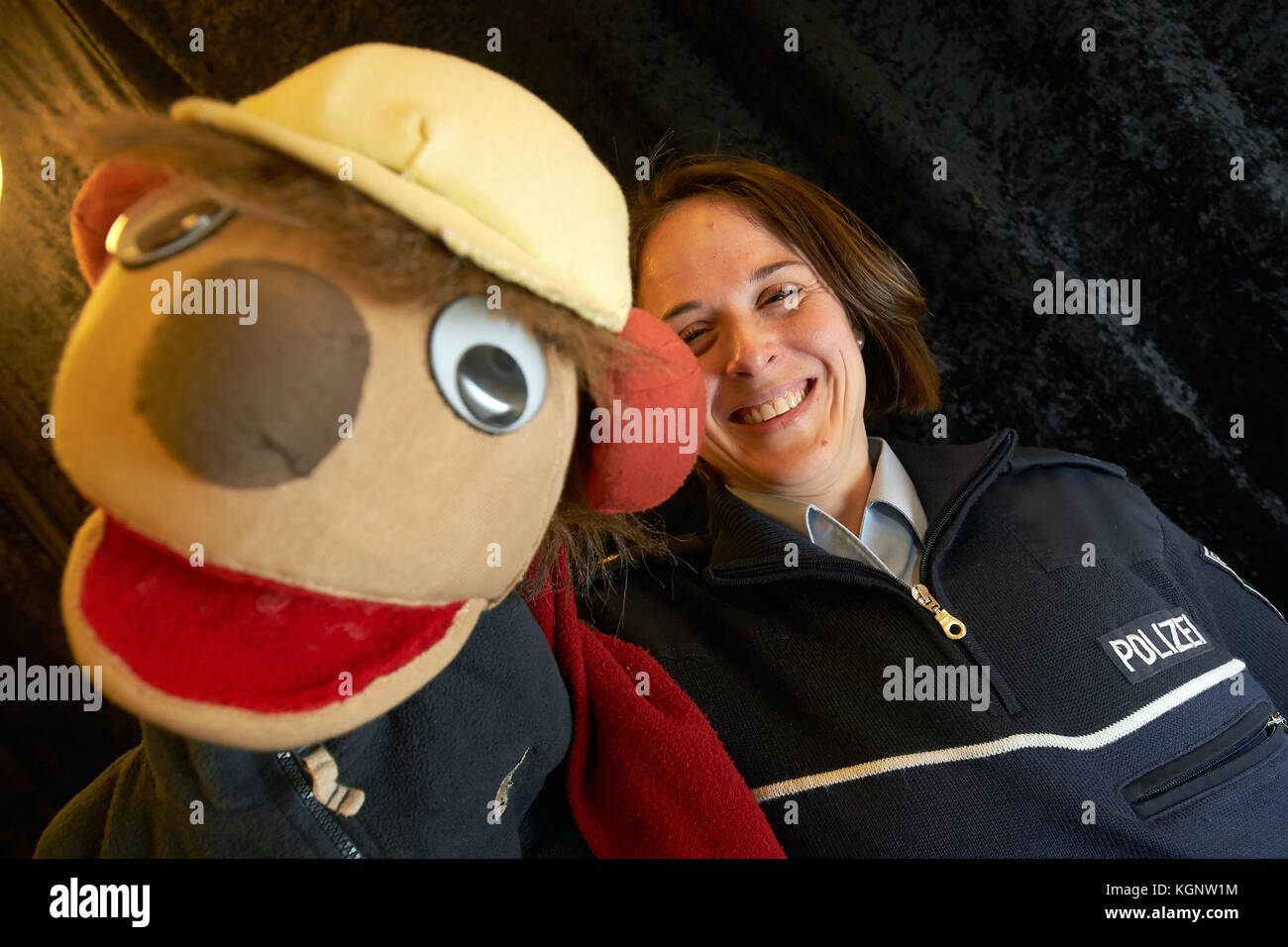 Police officer puppeteer Mandy Kaiser from the police puppet stage ...