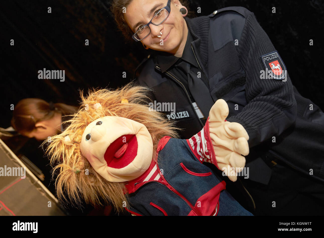 Police officer puppeteer Kristin Lorenz from the police puppet stage ...
