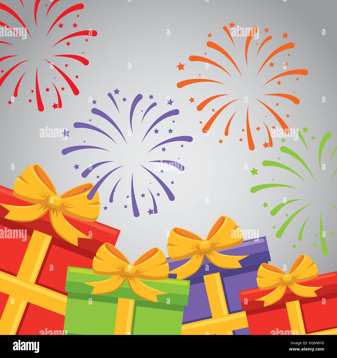 happy birthday greeting card colorful fireworks vector illustration ...
