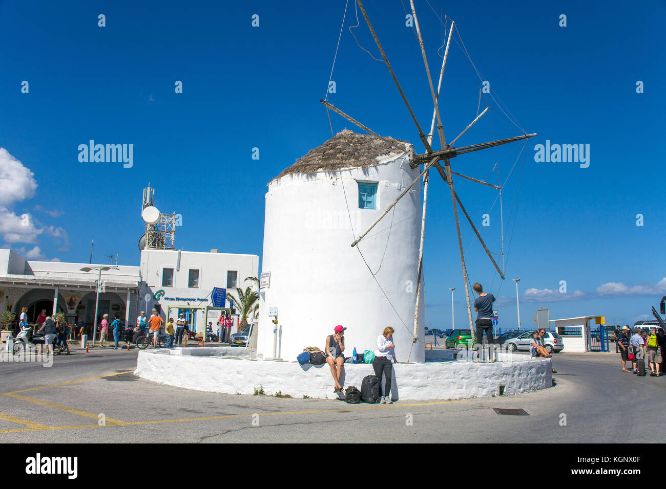 Windmill at the harbour of Parikia, Paros island, Cyclades, Aegean ...