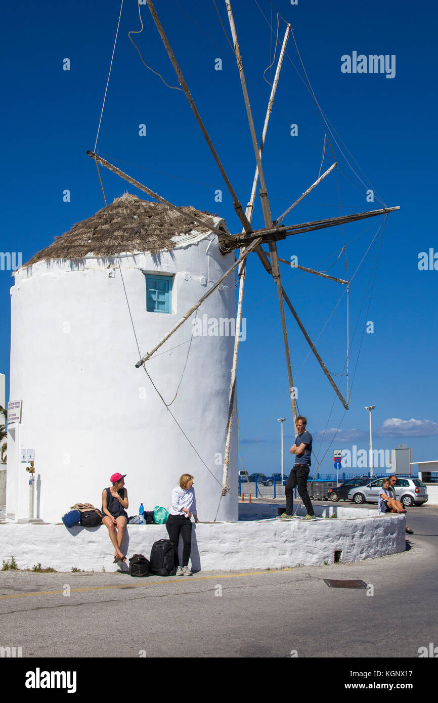Windmill at the harbour of Parikia, Paros island, Cyclades, Aegean ...