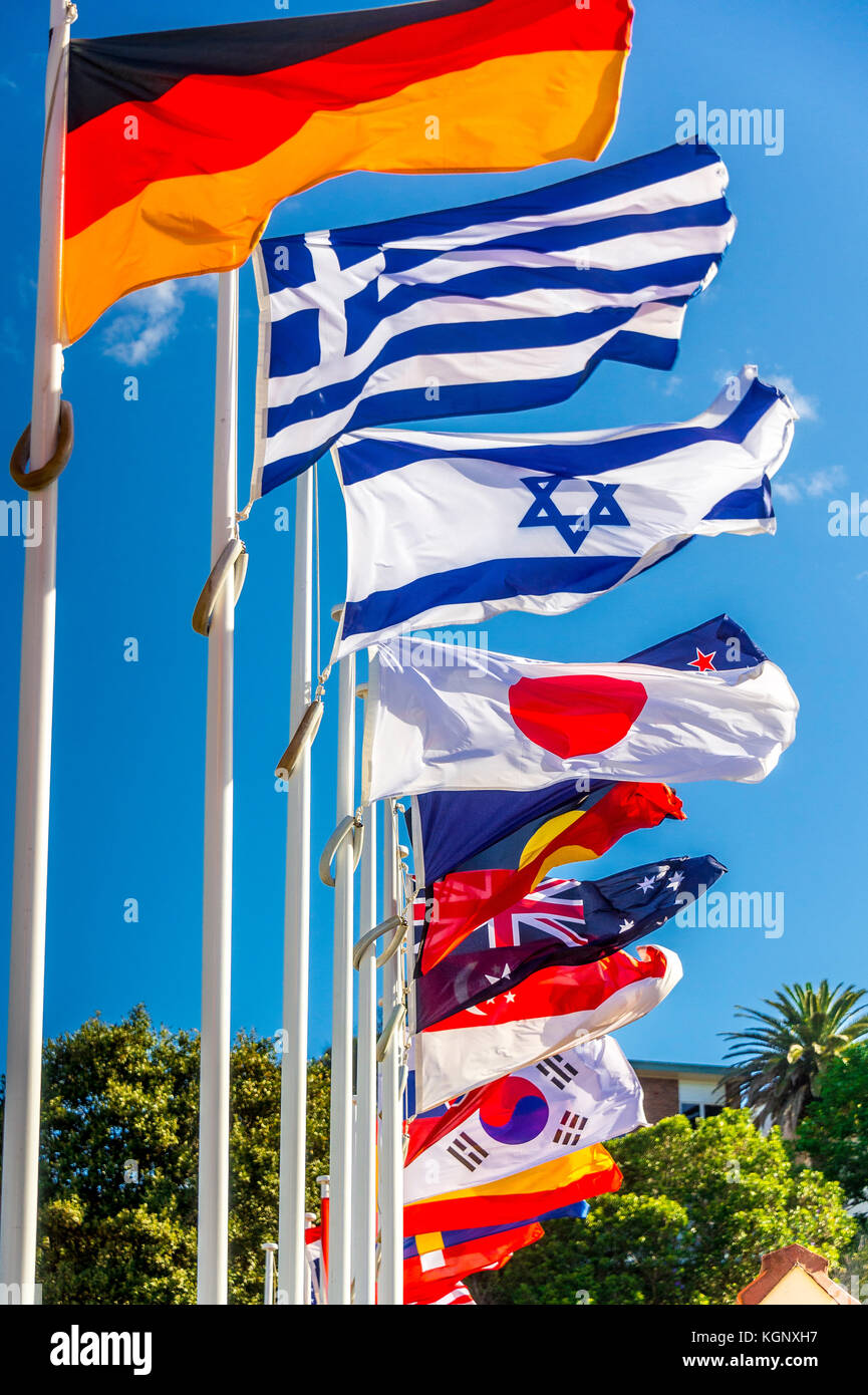 International flags flying at at Tamarama Beach in Sydney, NSW ...