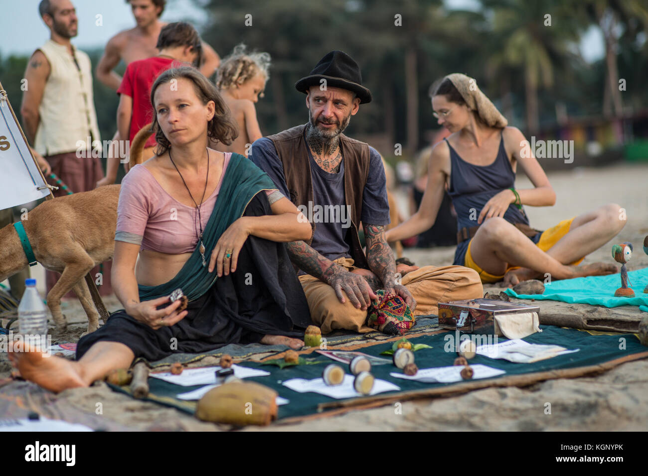 Hippies in Gokarna, India, selling things at a beach market Stock Photo ...
