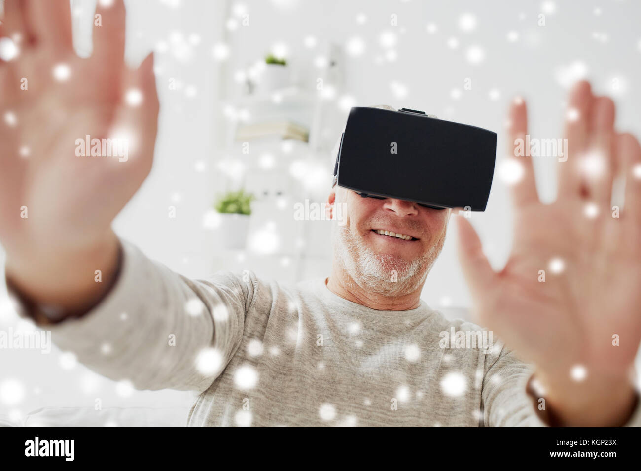 old man in virtual reality headset or glasses Stock Photo - Alamy