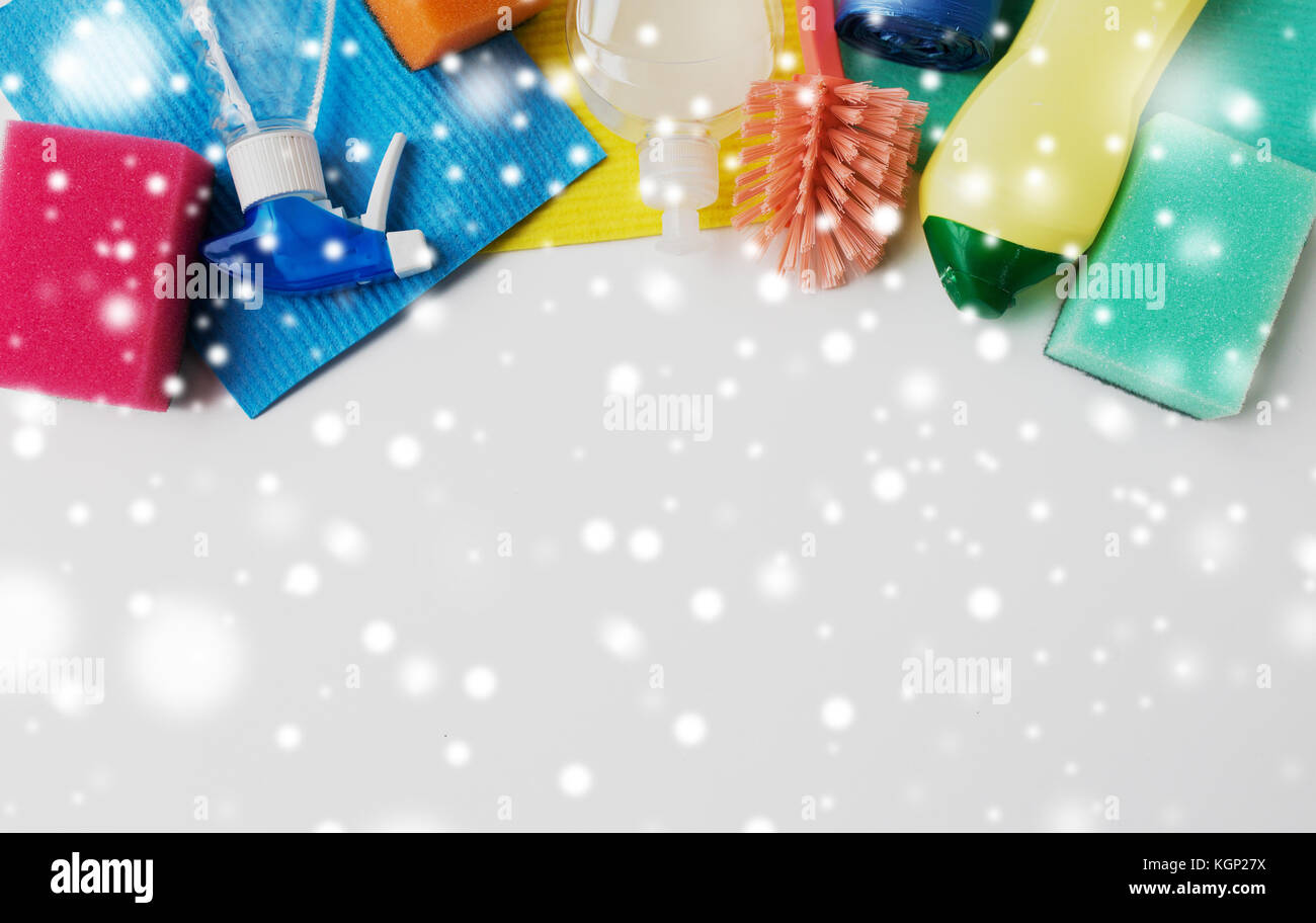 cleaning stuff on white background Stock Photo - Alamy