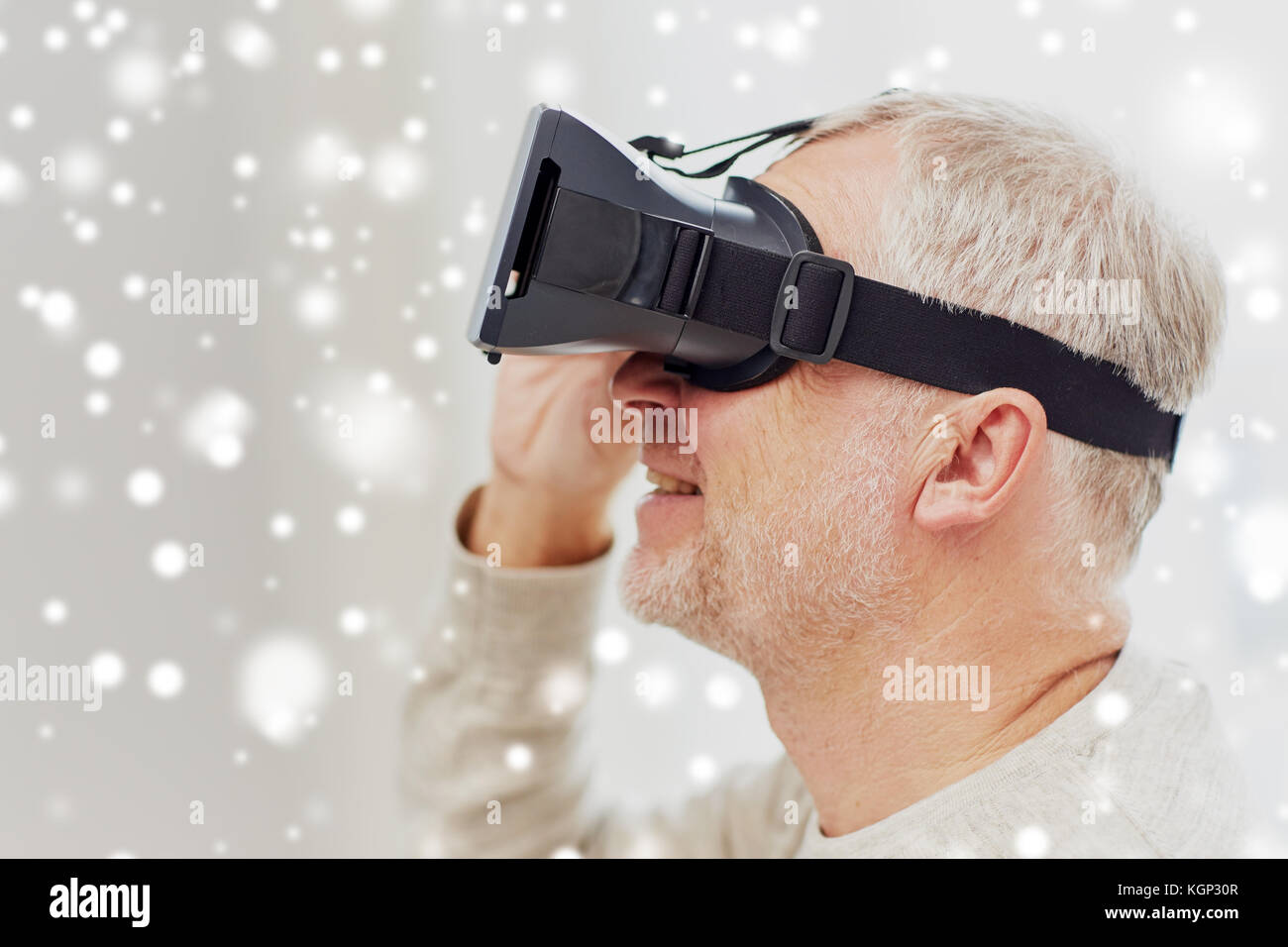 old man in virtual reality headset or 3d glasses Stock Photo - Alamy