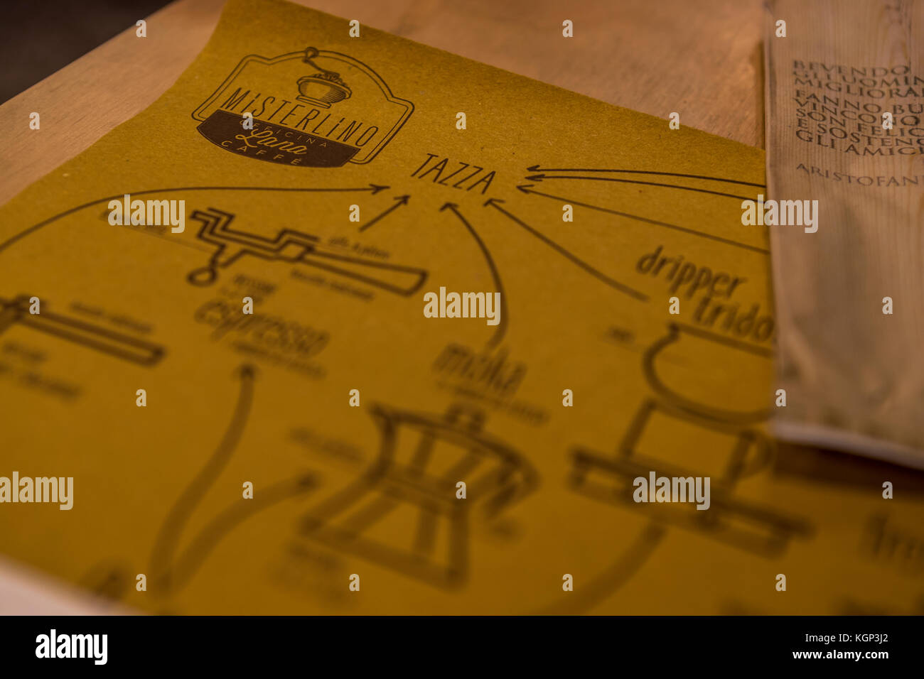 Coffee map on a restaurant table. Bologna city life, Italy Stock Photo ...