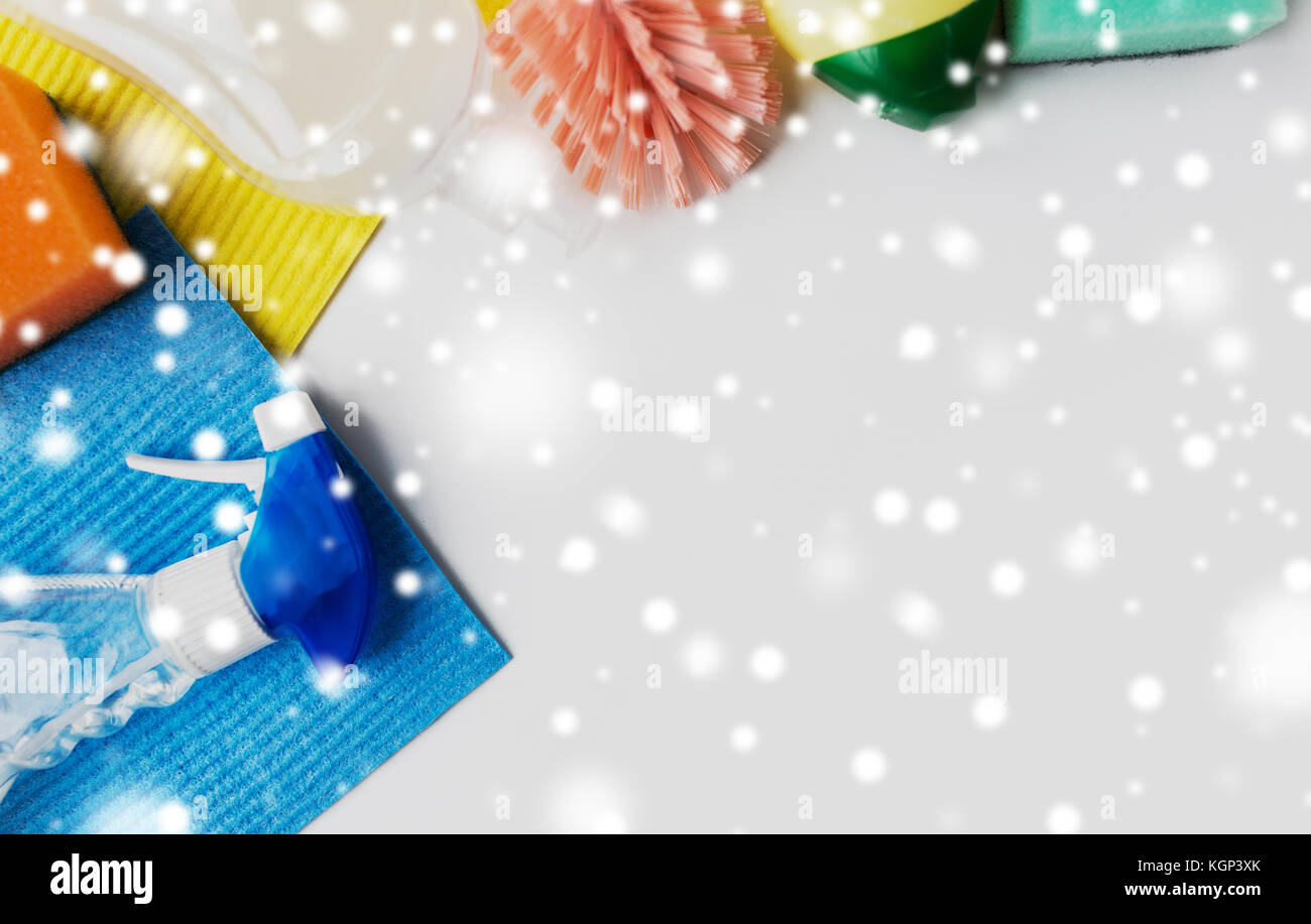 cleaning stuff on white background Stock Photo - Alamy