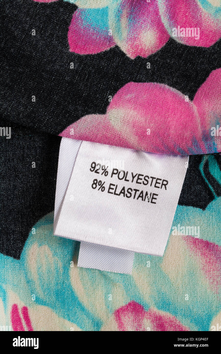 92% polyester 8% elastane label in woman's top clothing garment Stock ...