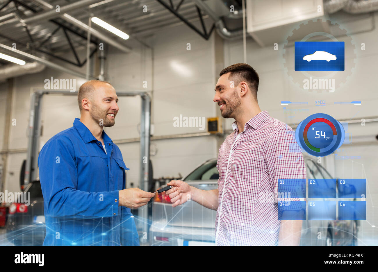 auto service, repair, maintenance and people concept - mechanic with ...