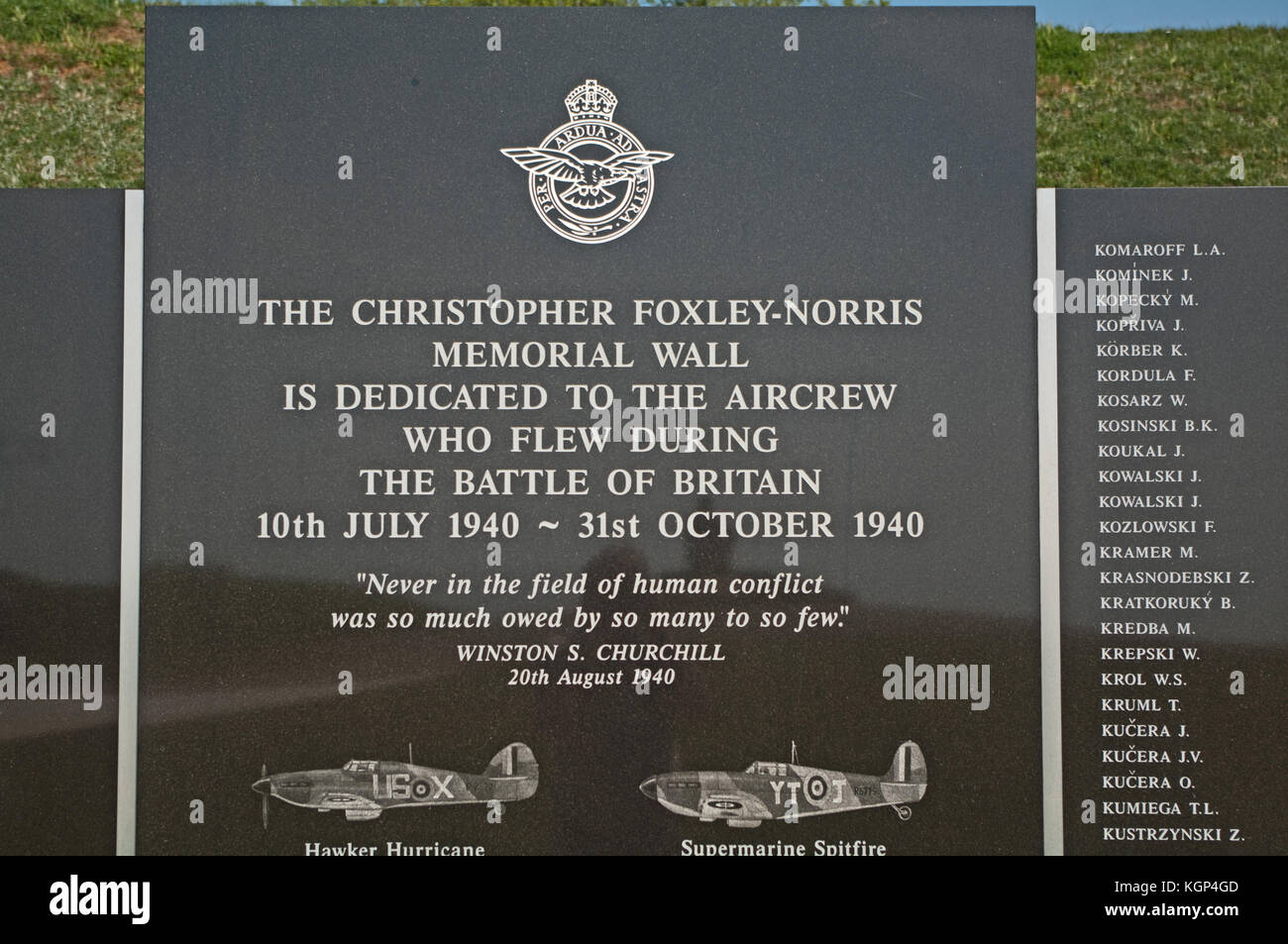 Battle of Britain Memorial,Christopher Foxley Norris Memorial Wall ...