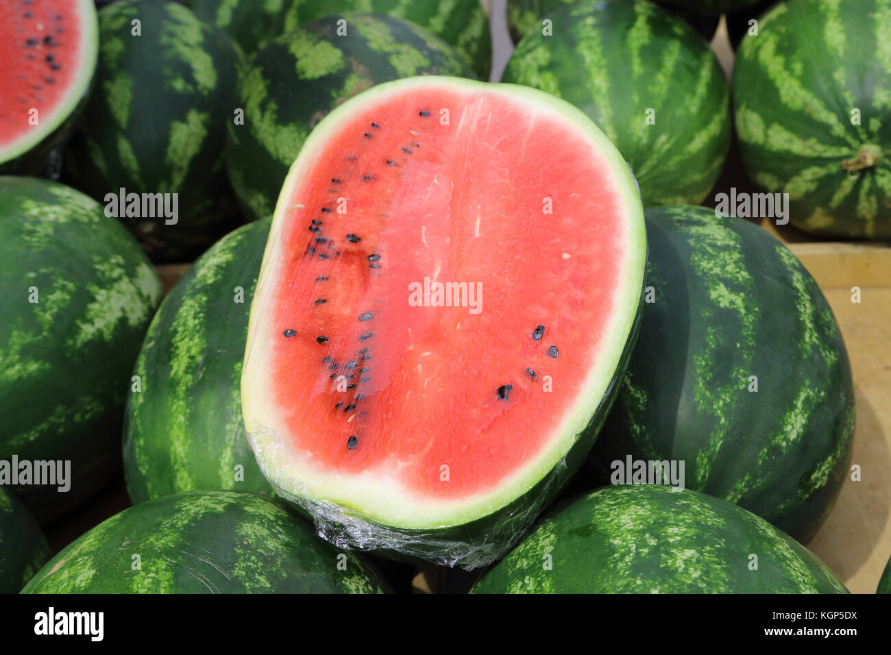 Vouliagmeni Greece Saturday Market Watermelon cut in half Stock Photo ...