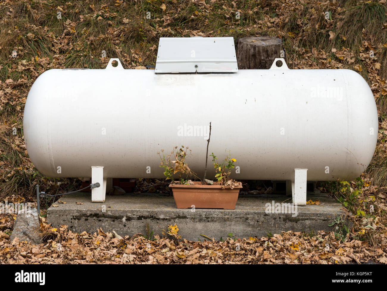 a propane gas tank in a garden Stock Photo - Alamy