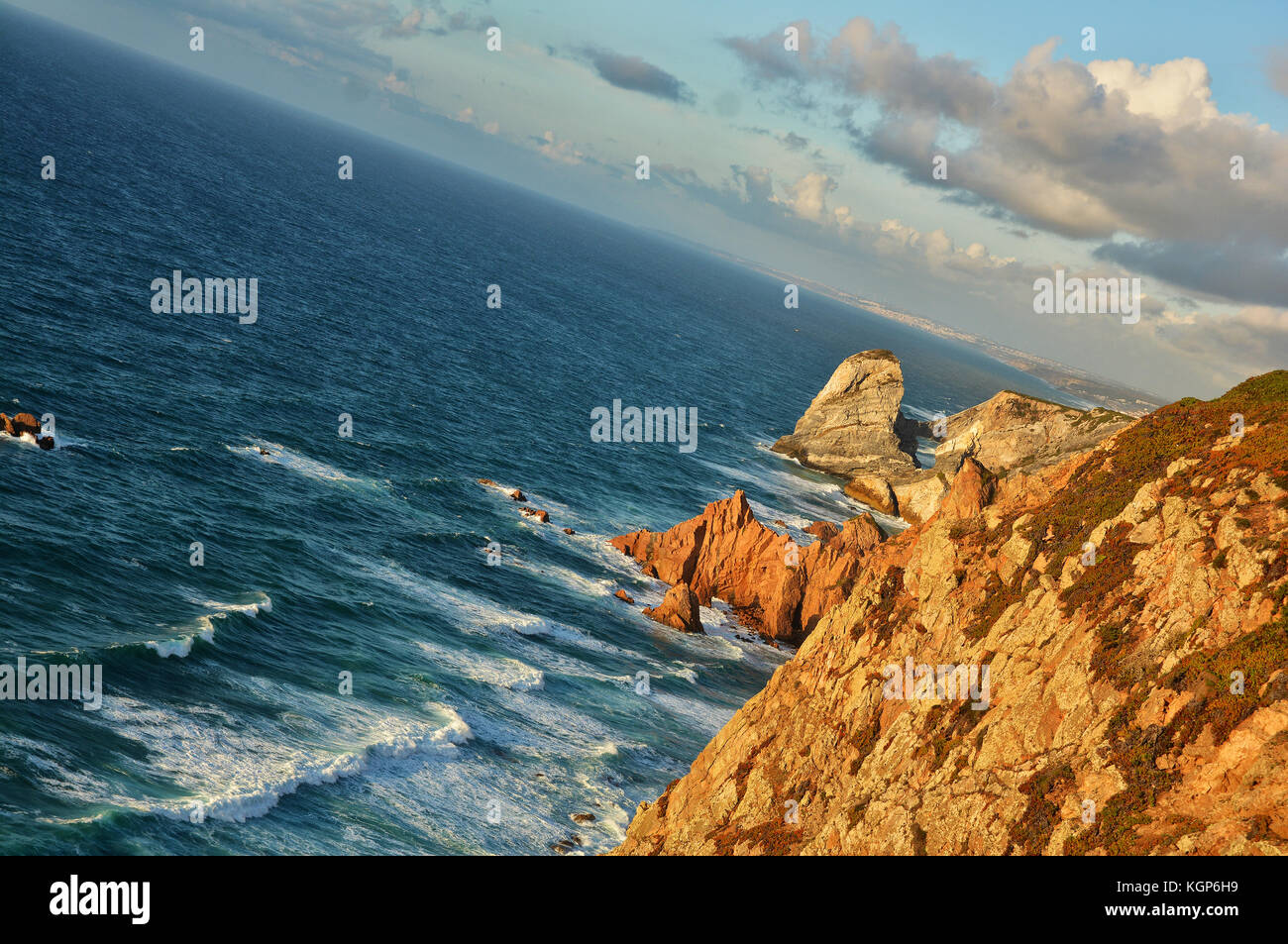 Sunset at Cape Cabo da Roca, near Guincho Beach, the westernmost point ...