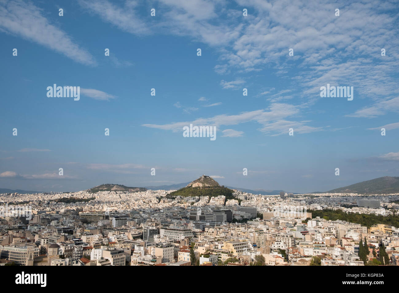 Mount Lycabettus, towering over Athens. Greece. Lykavittos is the ...
