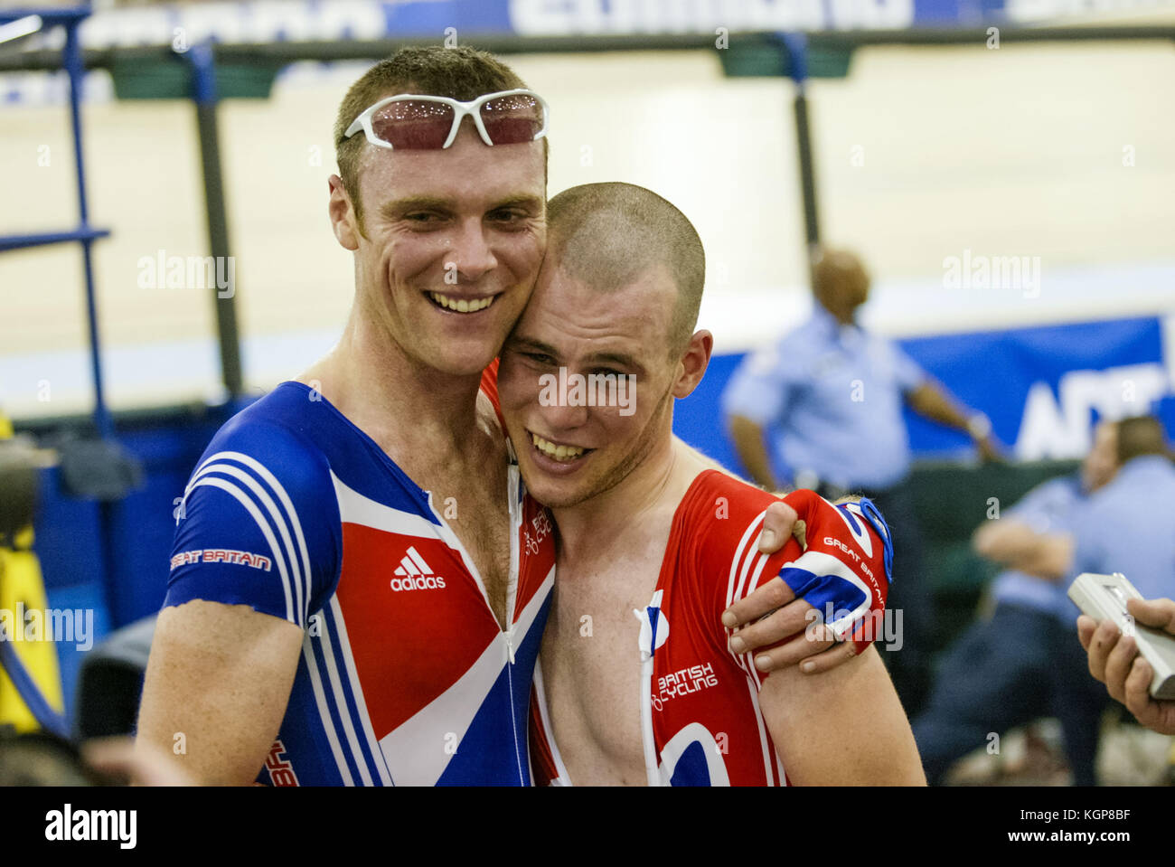 Mark Cavendish of Great Britain, right, and his teammate Robert Hayles ...