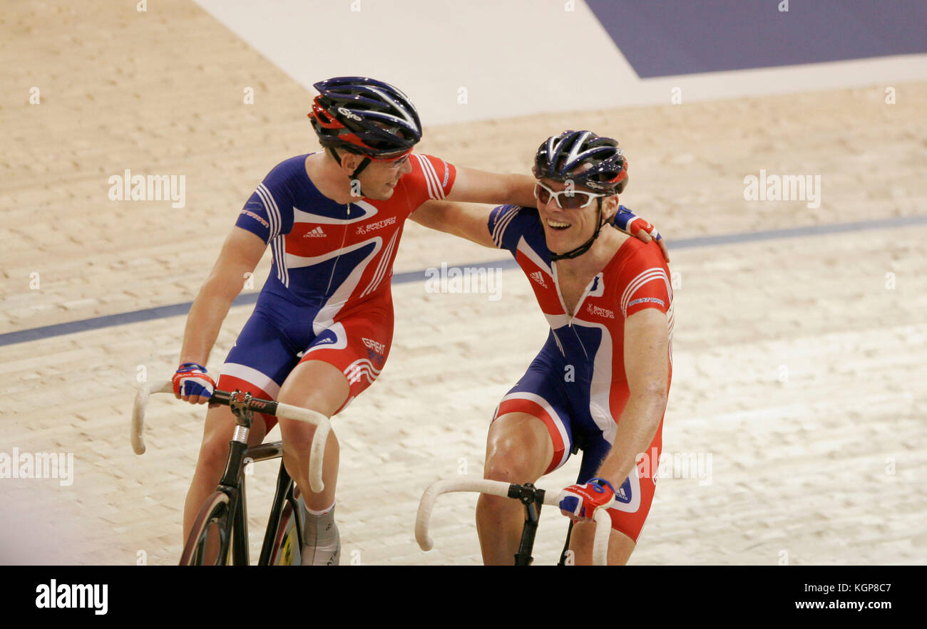 Mark Cavendish of Great Britain, right, and his teammate Robert Hayles ...