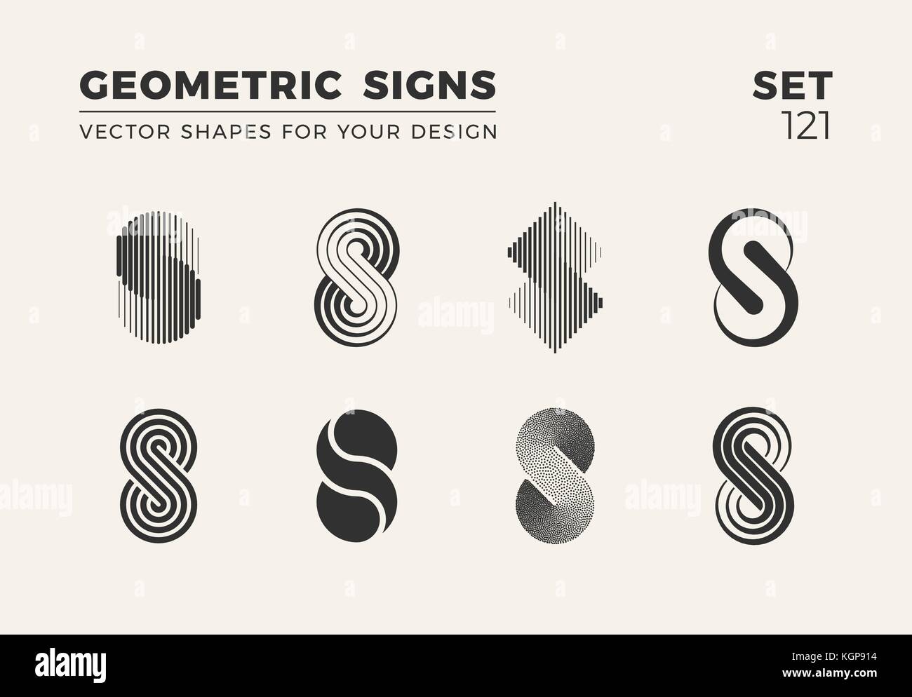 Set of eight minimalistic trendy shapes. Stylish vector logo emblems ...