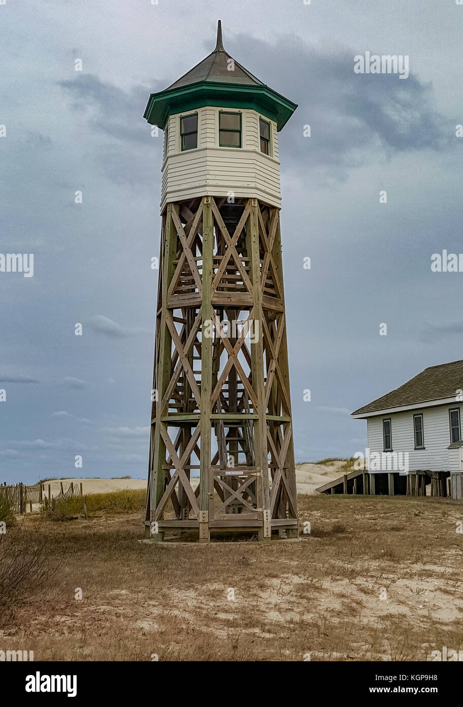 Old wooden lighthouse structure on the beach Stock Photo - Alamy