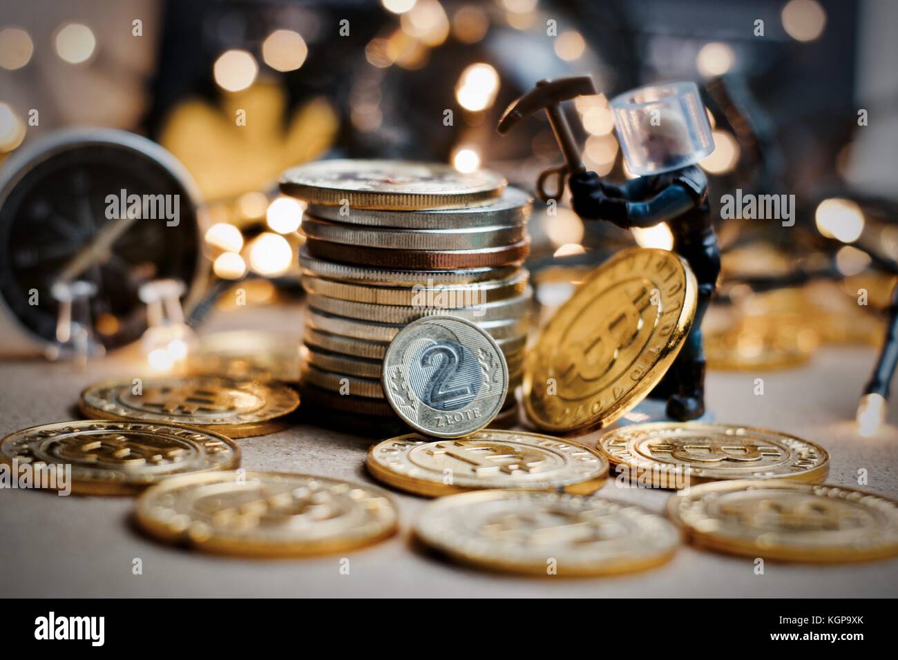 Digital currency physical metal coin. Christmas cryptocurrency concept ...