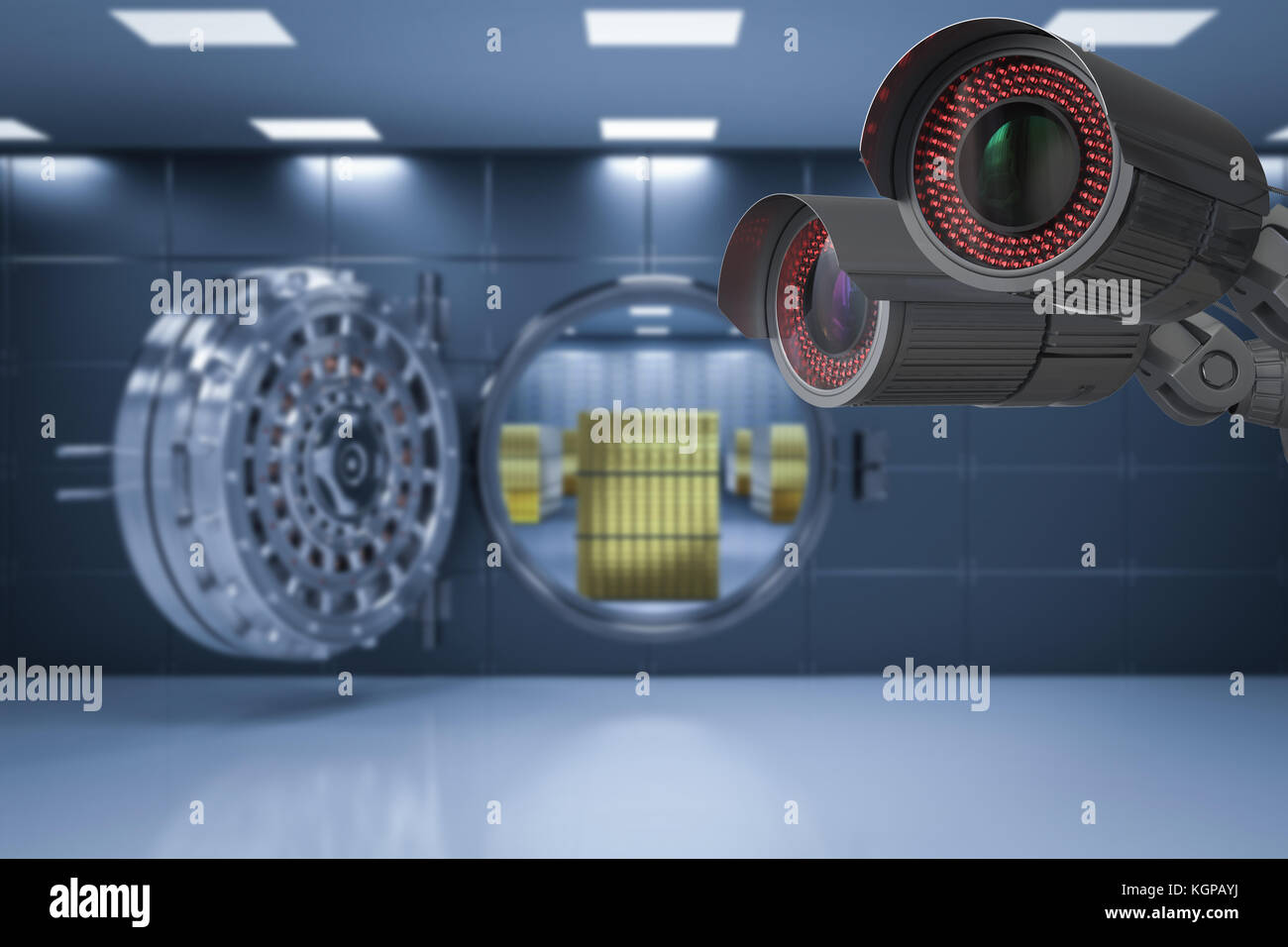 3d rendering security camera or cctv camera in bank vault Stock Photo ...
