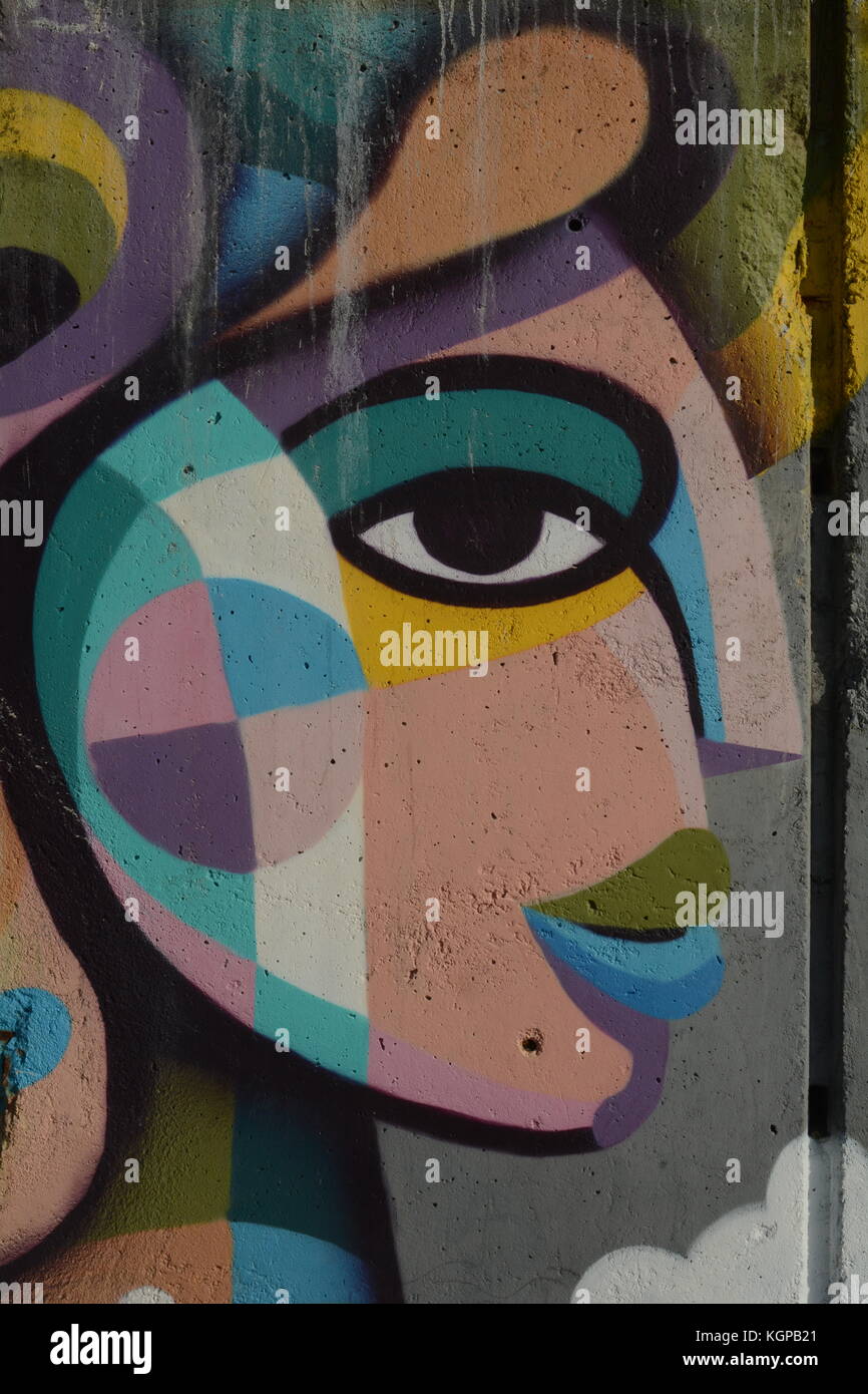 A piece of street art on a concrete wall in Rio, Brazil, showing a ...