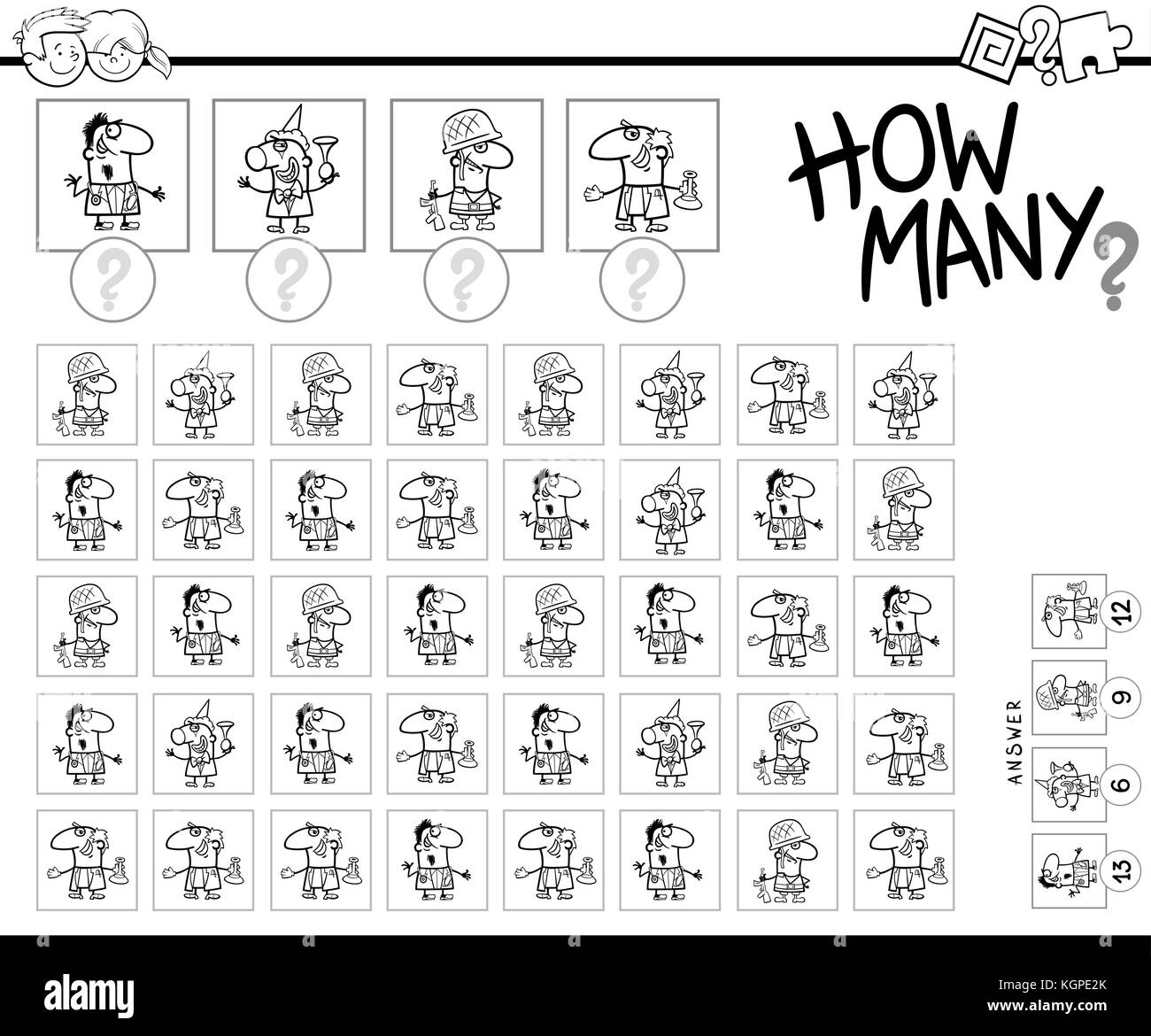 Black and White Cartoon Illustration of Educational How Many Counting ...