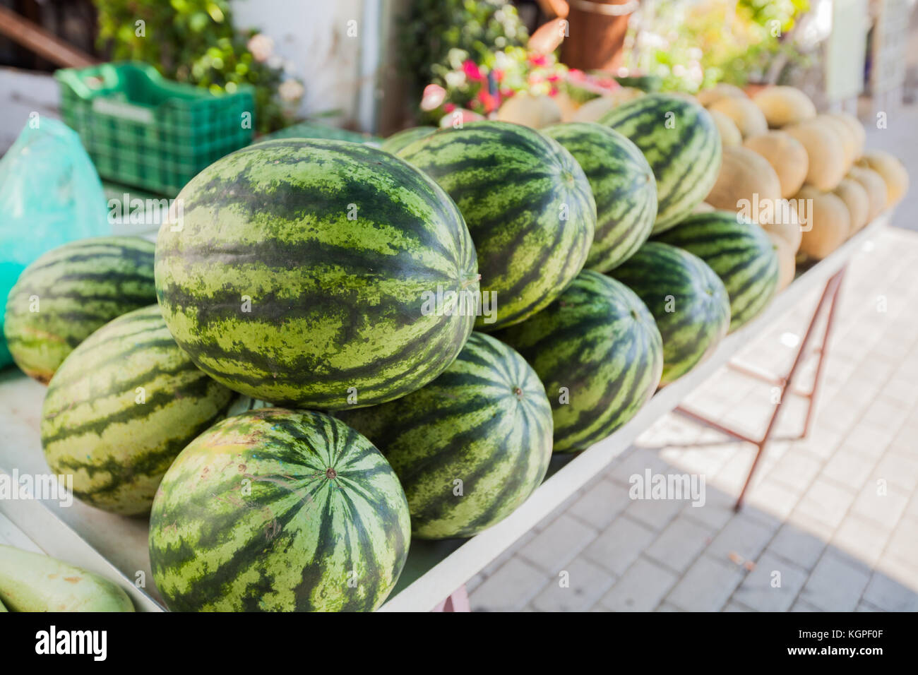 Sweet fruit watermelon on street market Stock Photo - Alamy