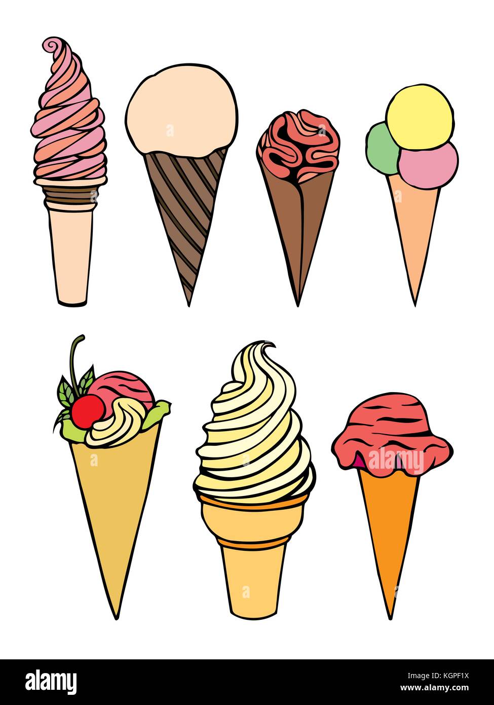 Cute set with hand drawn tasty ice cream Stock Vector Image & Art - Alamy