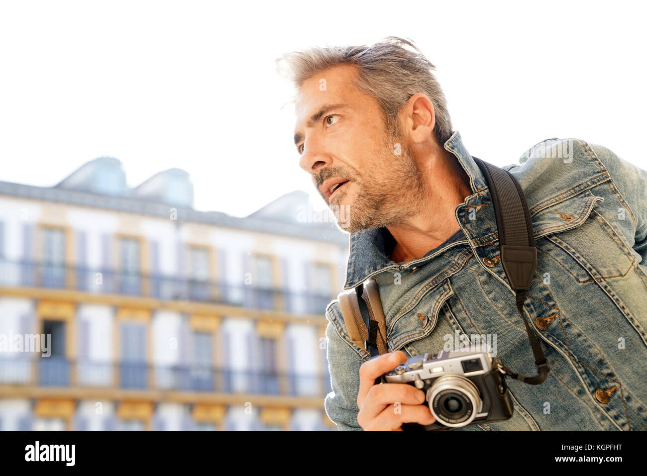 Photographer in Spain taking pictures with vintage camera Stock Photo ...