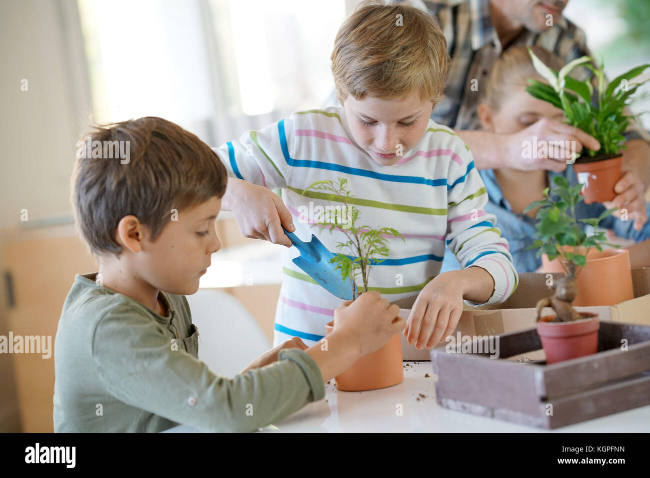 Teacher with kids in biology class learning about plants Stock Photo ...