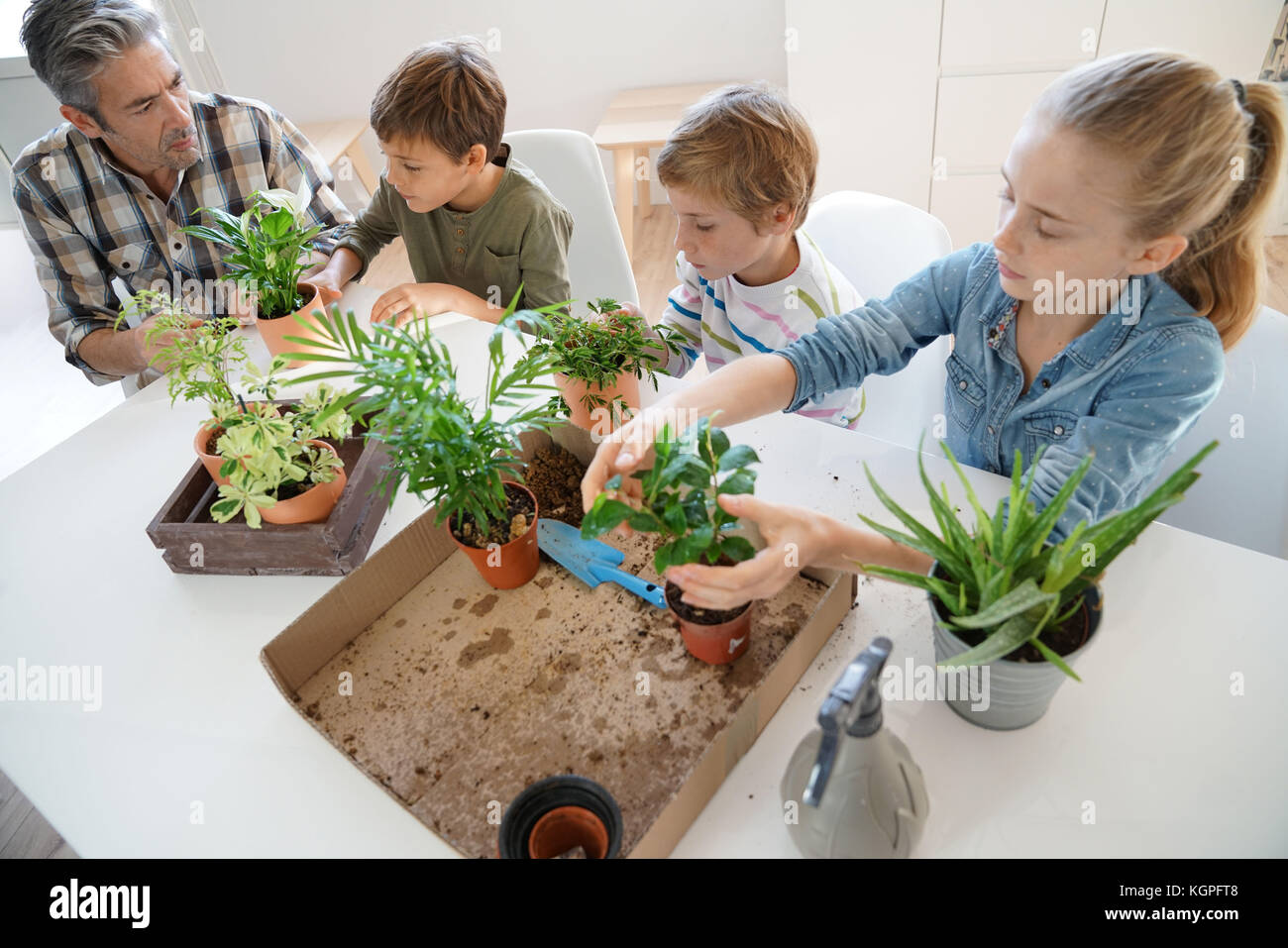 Teacher with kids in biology class learning about plants Stock Photo ...