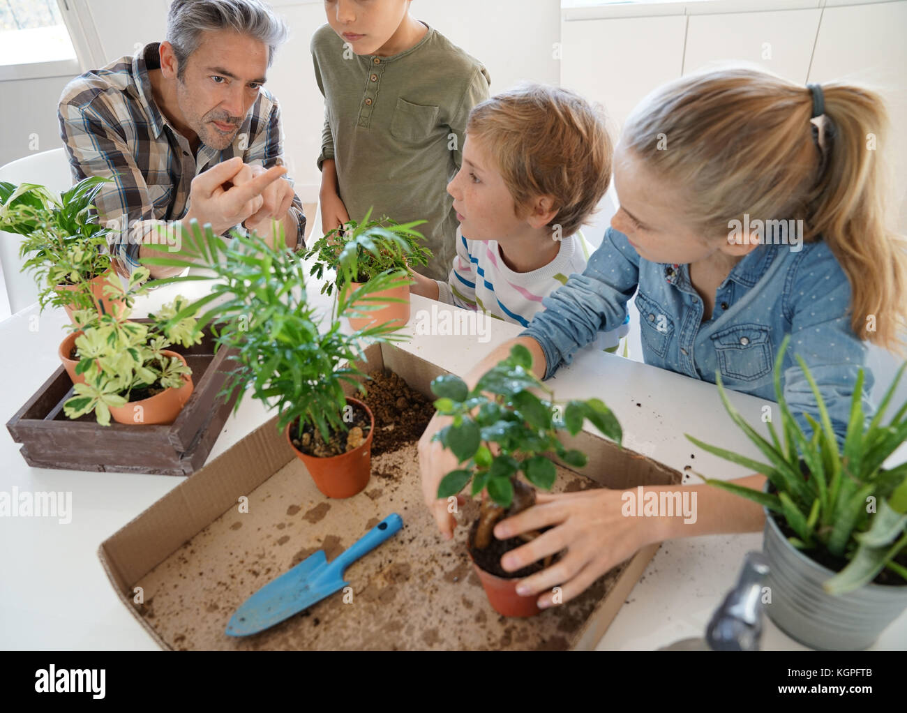 Teacher with kids in biology class learning about plants Stock Photo ...
