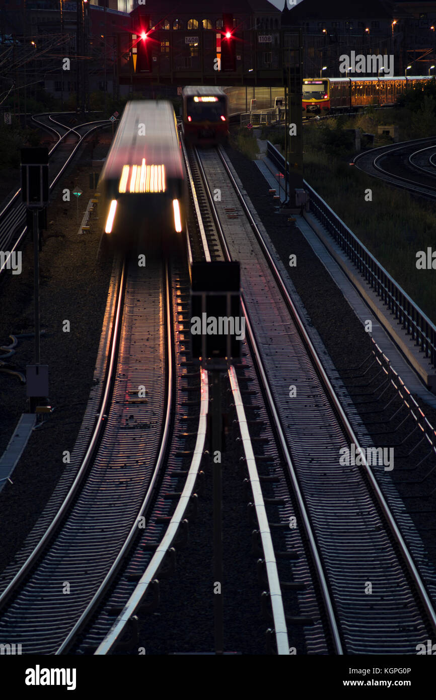 Two S-Bahn trains pass each other close to Ostbahnhof station, Berlin 2017 Stock Photo - Alamy